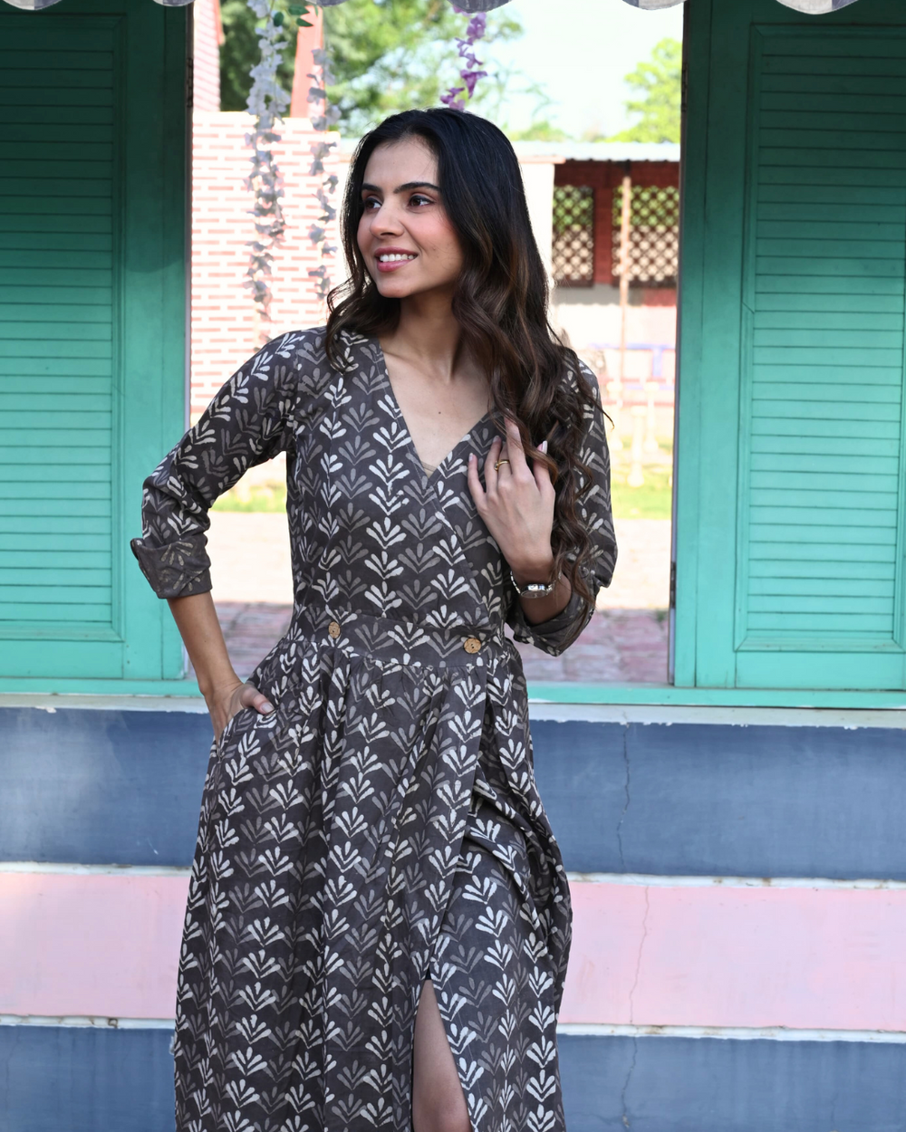 Grey Angrakha Long Dress