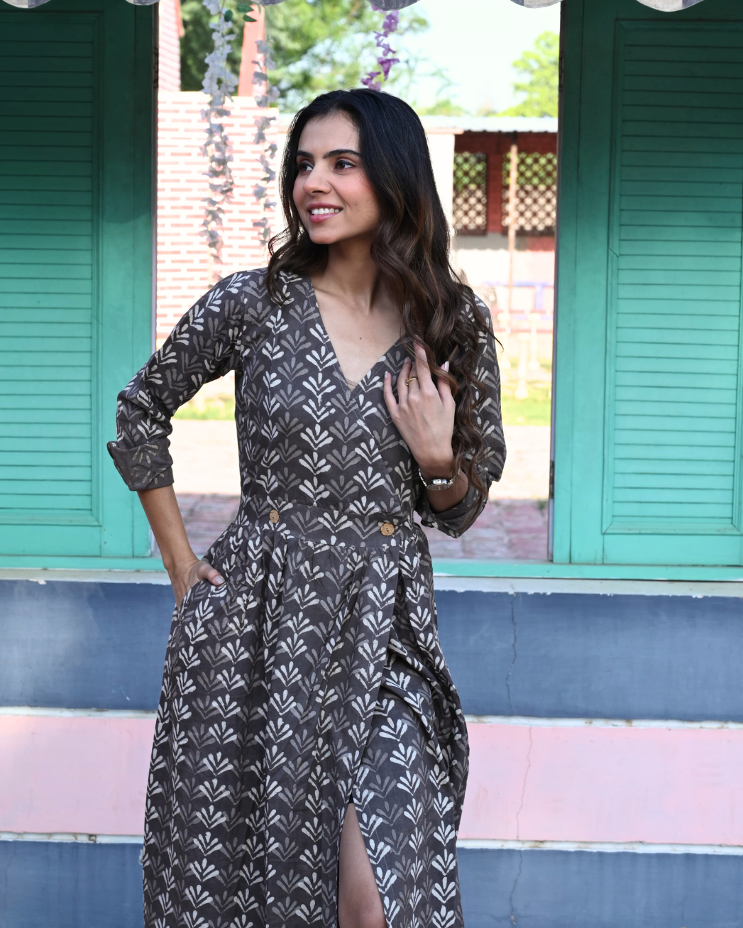 Grey Angrakha Long Dress